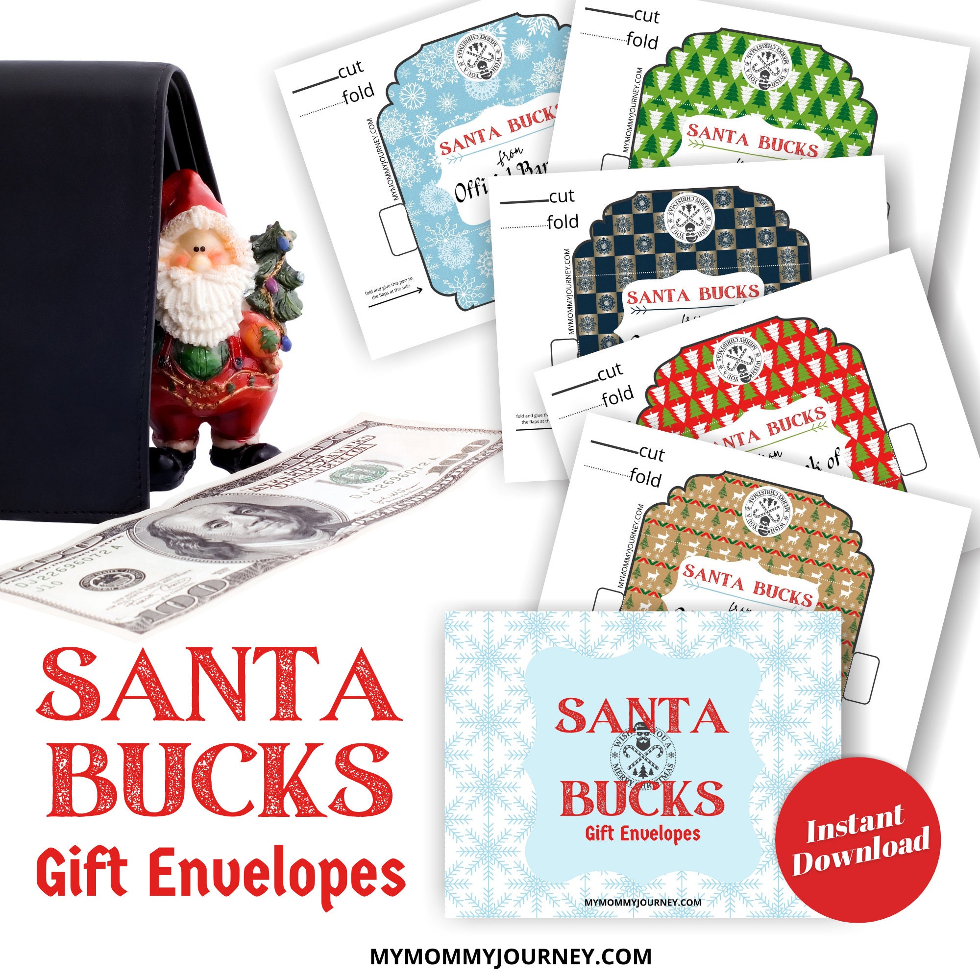 Santa Bucks Gift Envelopes, Gift Envelopes Christmas, Christmas ...