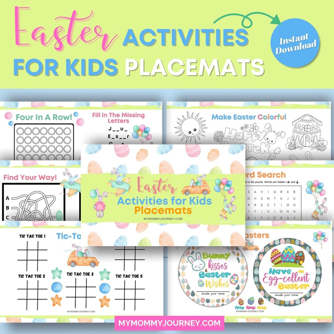 Easter Activities for Kids Placemats, Printable Easter Games for Kids ...