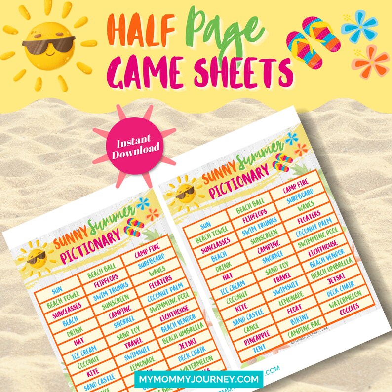 Sunny Summer Pictionary, Summer Party Trivia, Printable Summer Game for ...