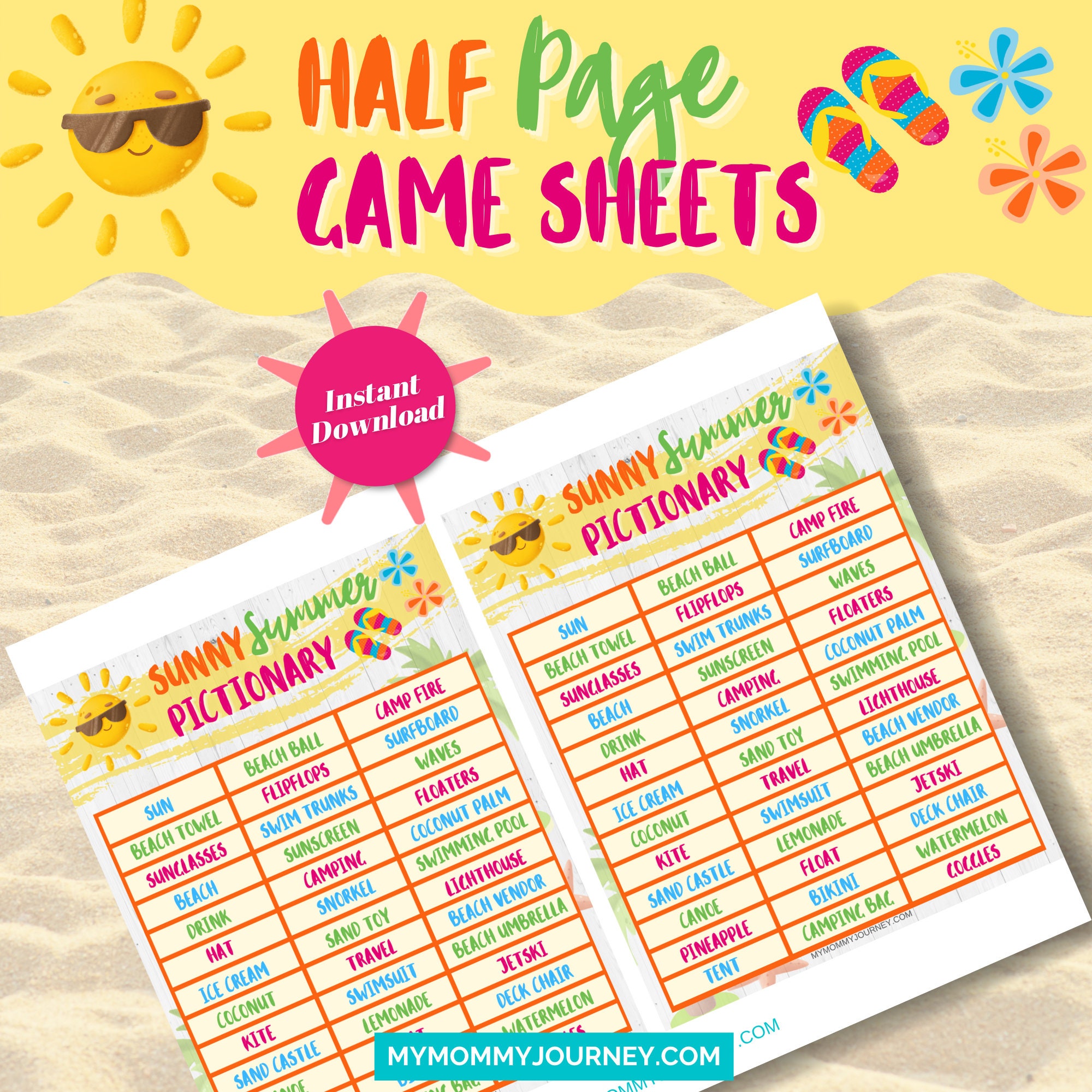 Sunny Summer Pictionary, Summer Party Trivia, Printable Summer Game for ...