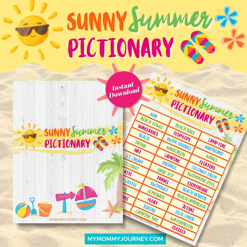 Sunny Summer Pictionary, Summer Party Trivia, Printable Summer Game for ...