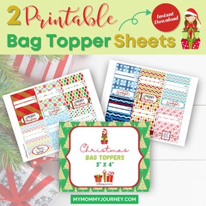 Christmas Bag Toppers 3 Inches, 12 Printable Christmas Treat Bag ...