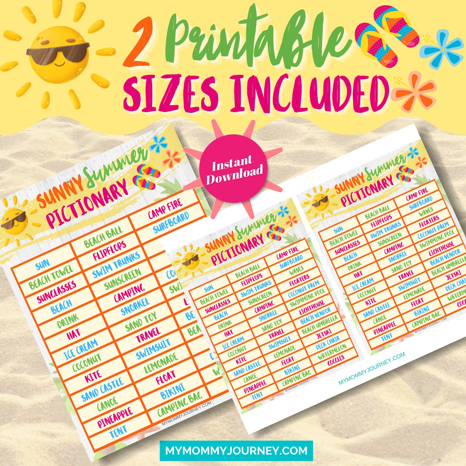 Sunny Summer Pictionary, Summer Party Trivia, Printable Summer Game for ...