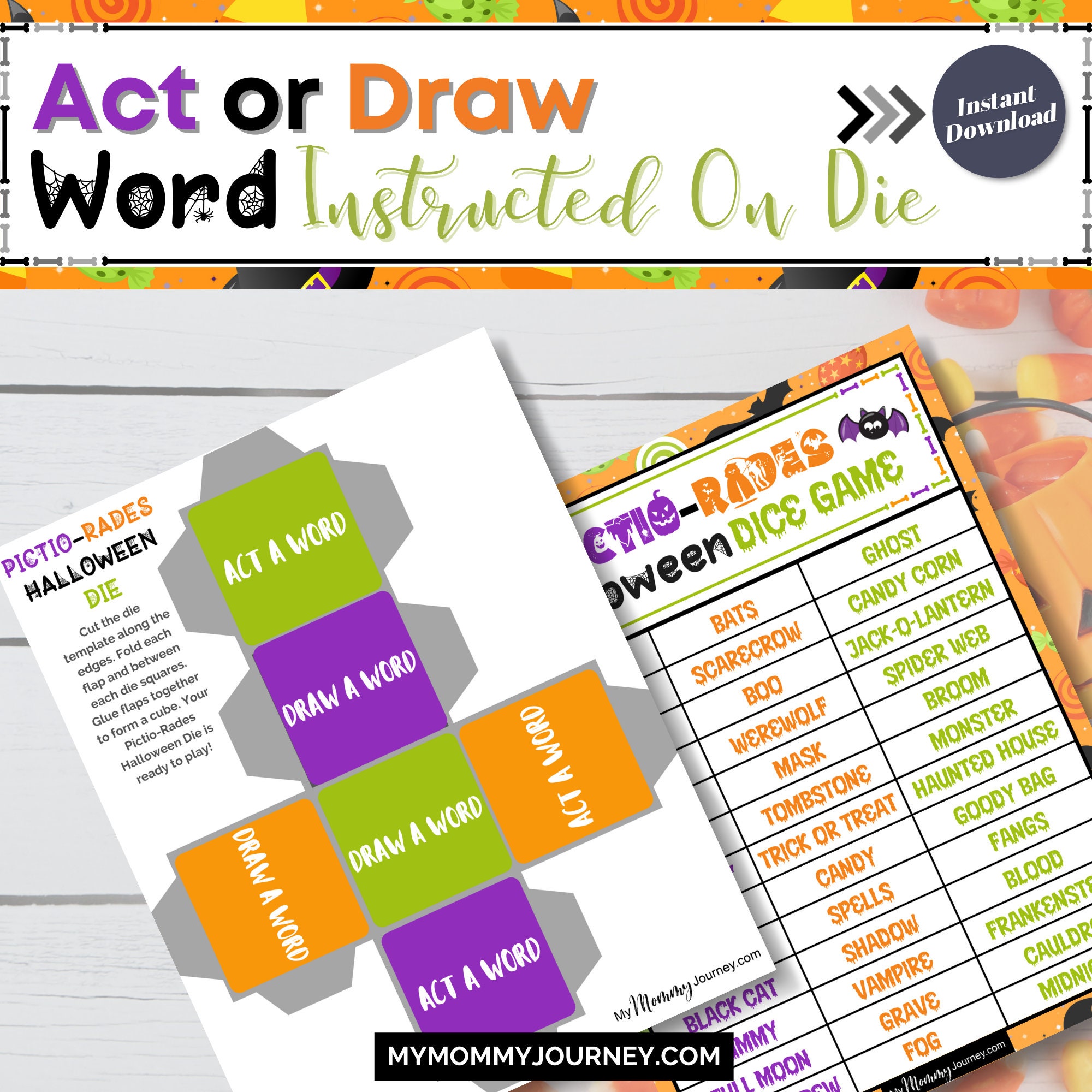 Pictionary Charades Halloween Dice Game, Printable Halloween Game Kids ...