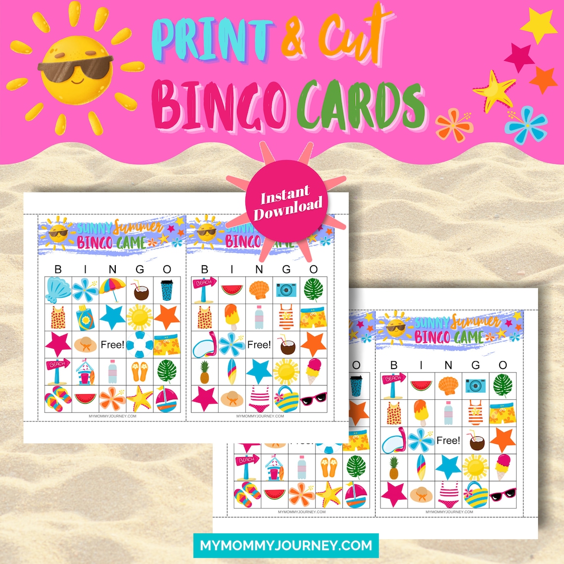 20 Sunny Summer Bingo Game Half-page Cards, Printable Bingo Summer Game ...