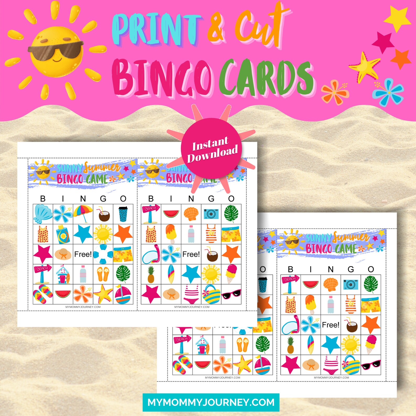 20 Sunny Summer Bingo Game Half-page Cards, Printable Bingo Summer Game ...