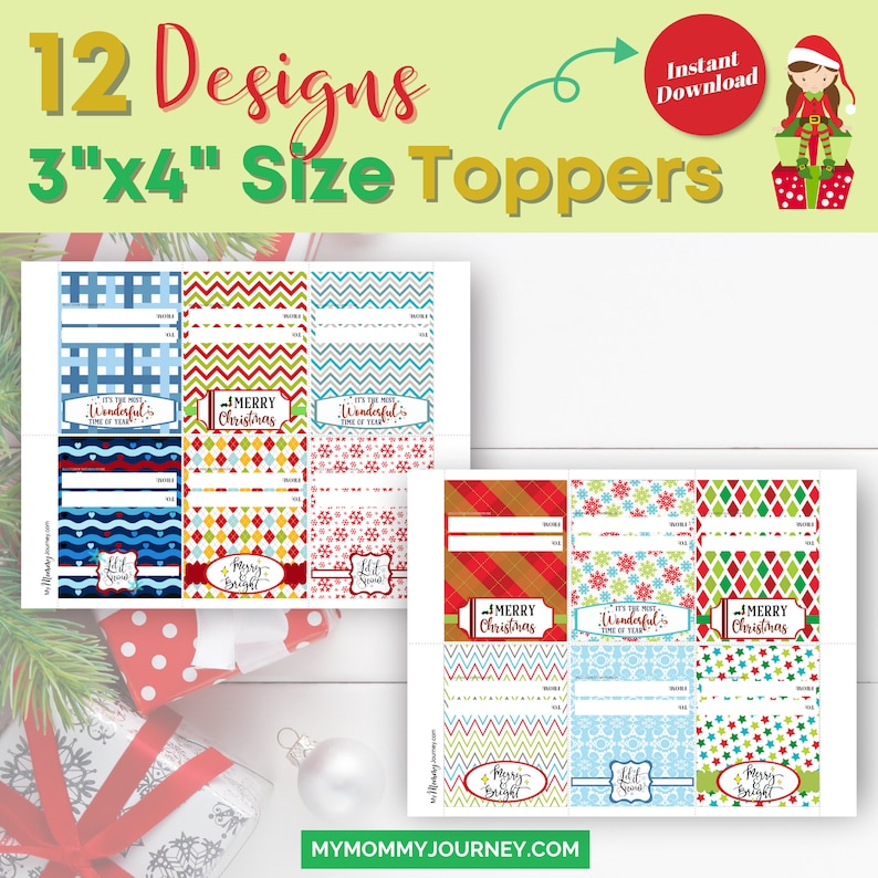 Christmas Bag Toppers 3 Inches, 12 Printable Christmas Treat Bag ...