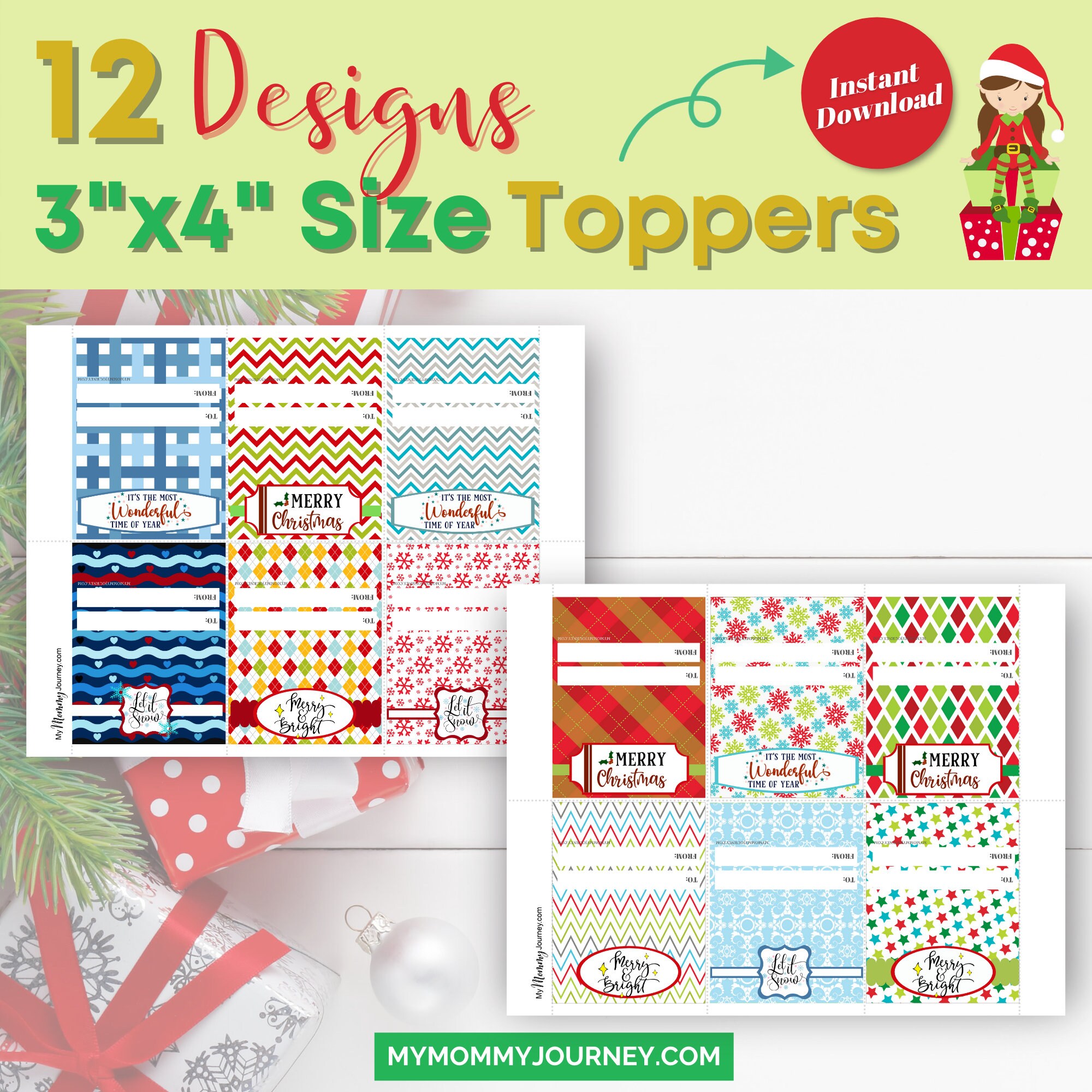 Christmas Bag Toppers 3 Inches, 12 Printable Christmas Treat Bag ...