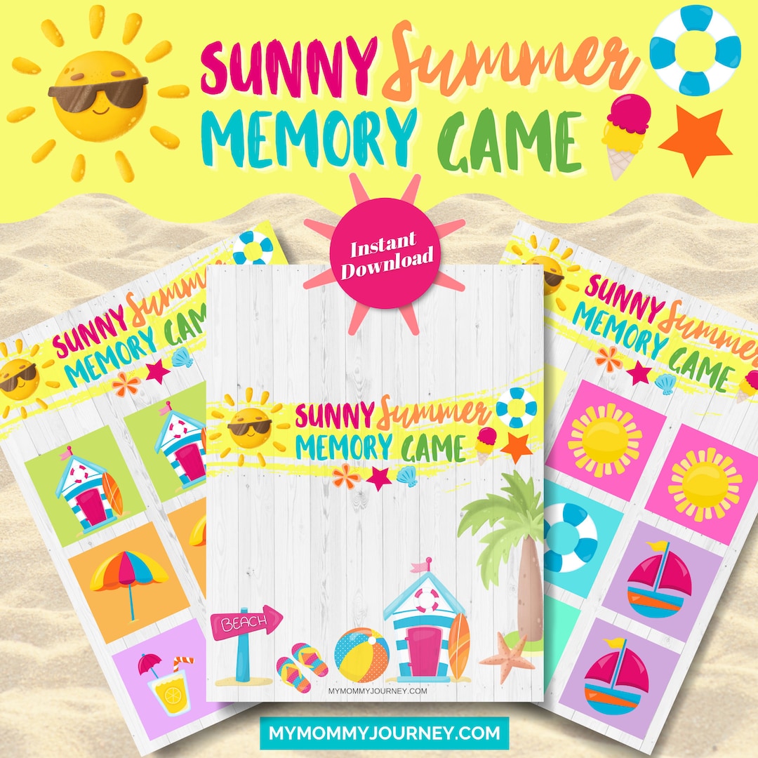 Sunny Summer Memory Game, Summer Matching Game, Printable Summer Game ...