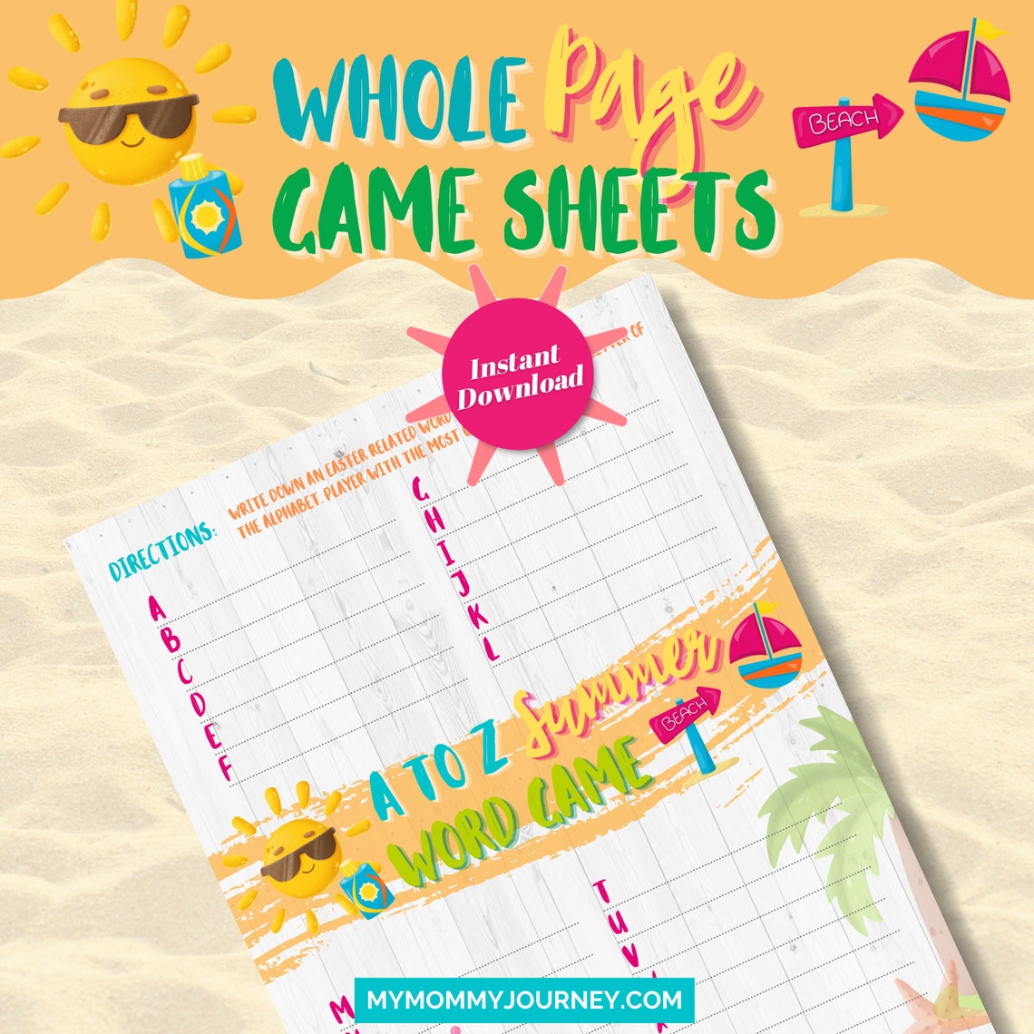 A to Z Summer Word Game, A to Z Printable Summer Party Game, Summer ...