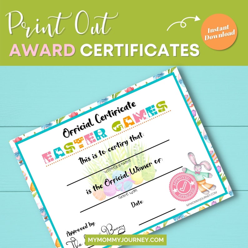 Easter Games Winners Certificate, Easter Award, Easter Reward for Kids ...