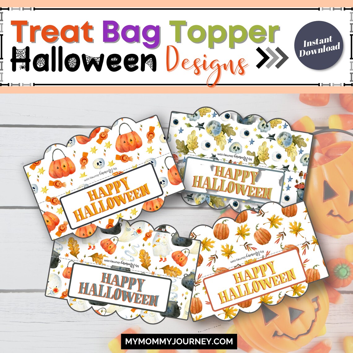Halloween Treat Bag Toppers, Printable Candy Favor Bag Tag, Halloween ...