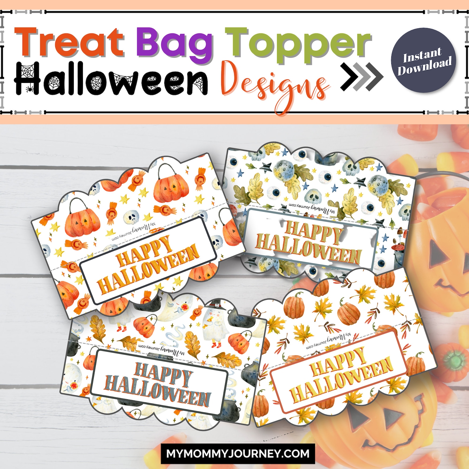Halloween Treat Bag Toppers, Printable Candy Favor Bag Tag, Halloween ...