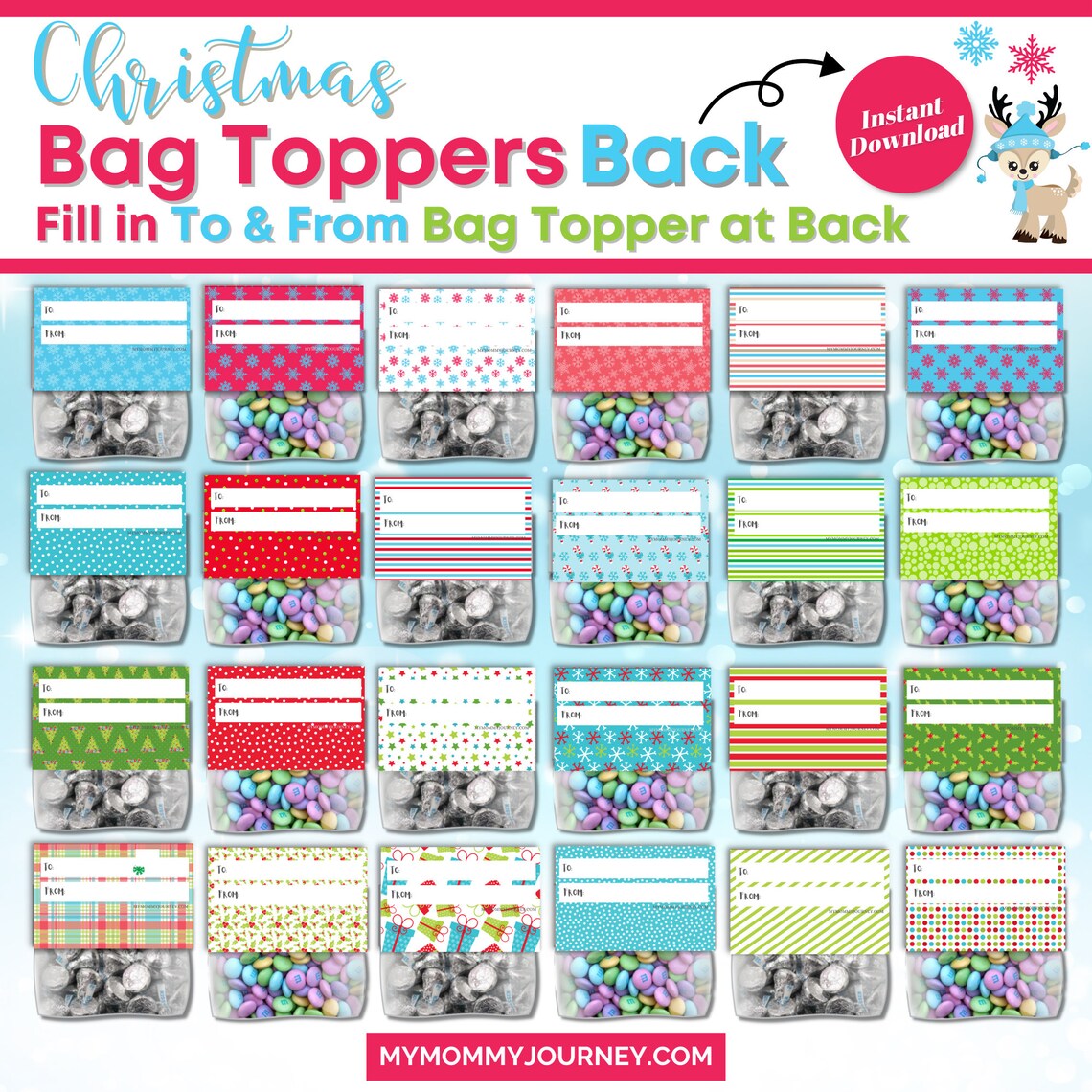 Christmas Bag Toppers 3 Inches Animals, 24 Printable Christmas Treat ...