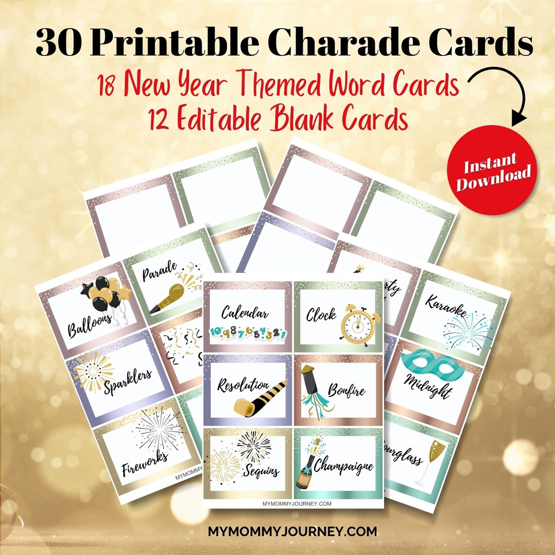 New Year's Charades, New Year Charades Printable Cards, Editable ...