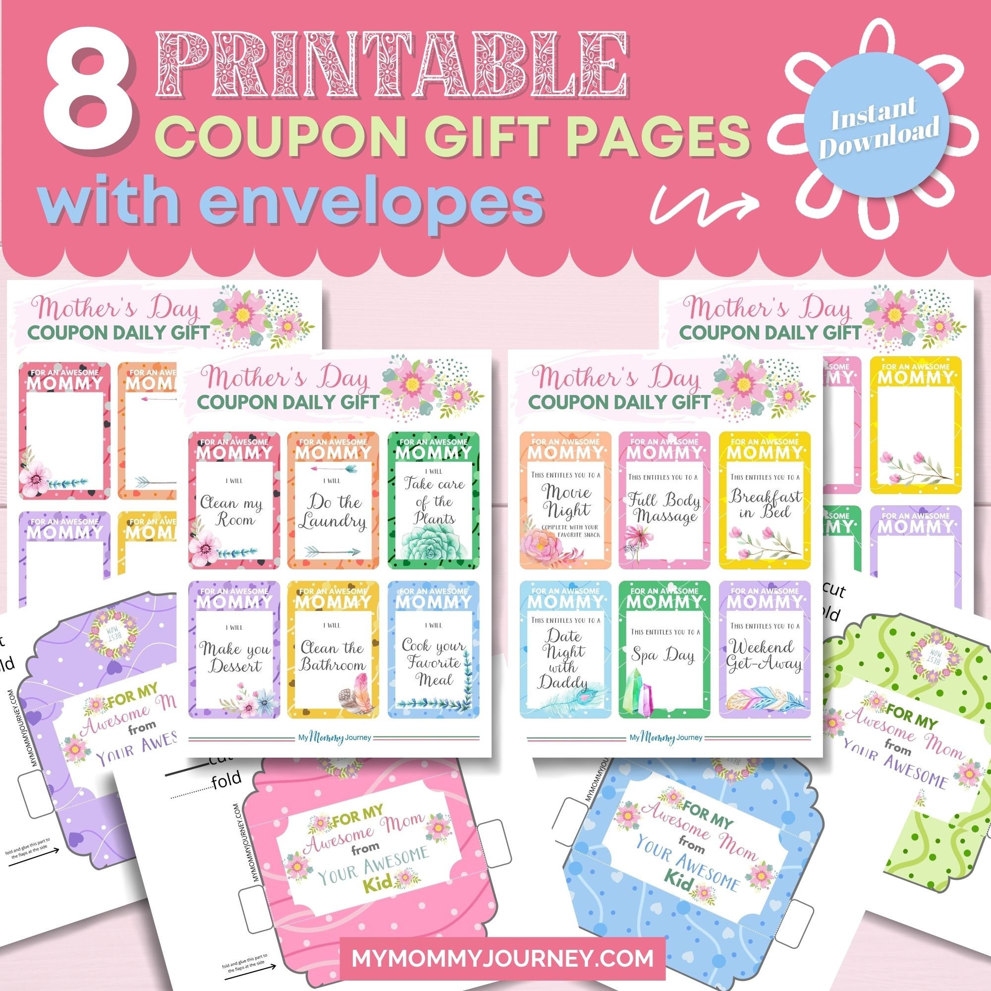 Mother's Day Coupon Daily Gift, Printable Coupons With Gift Envelopes ...