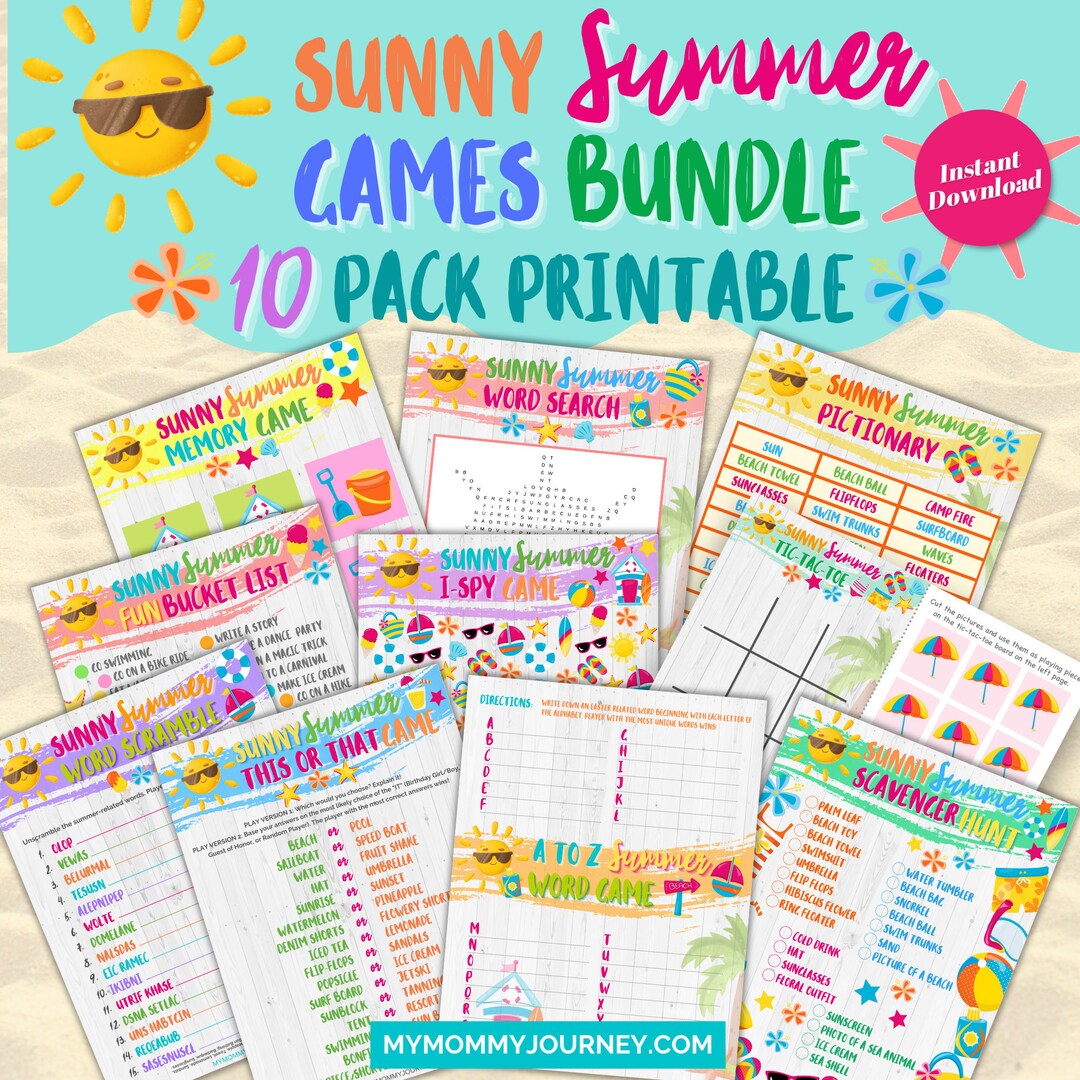 10 Sunny Summer Games Bundle, Printable Summer Party Games, Summer ...