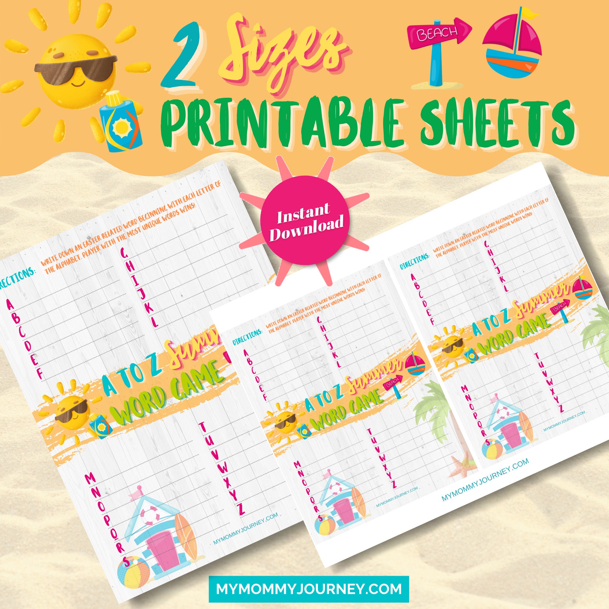 A to Z Summer Word Game, A to Z Printable Summer Party Game, Summer ...