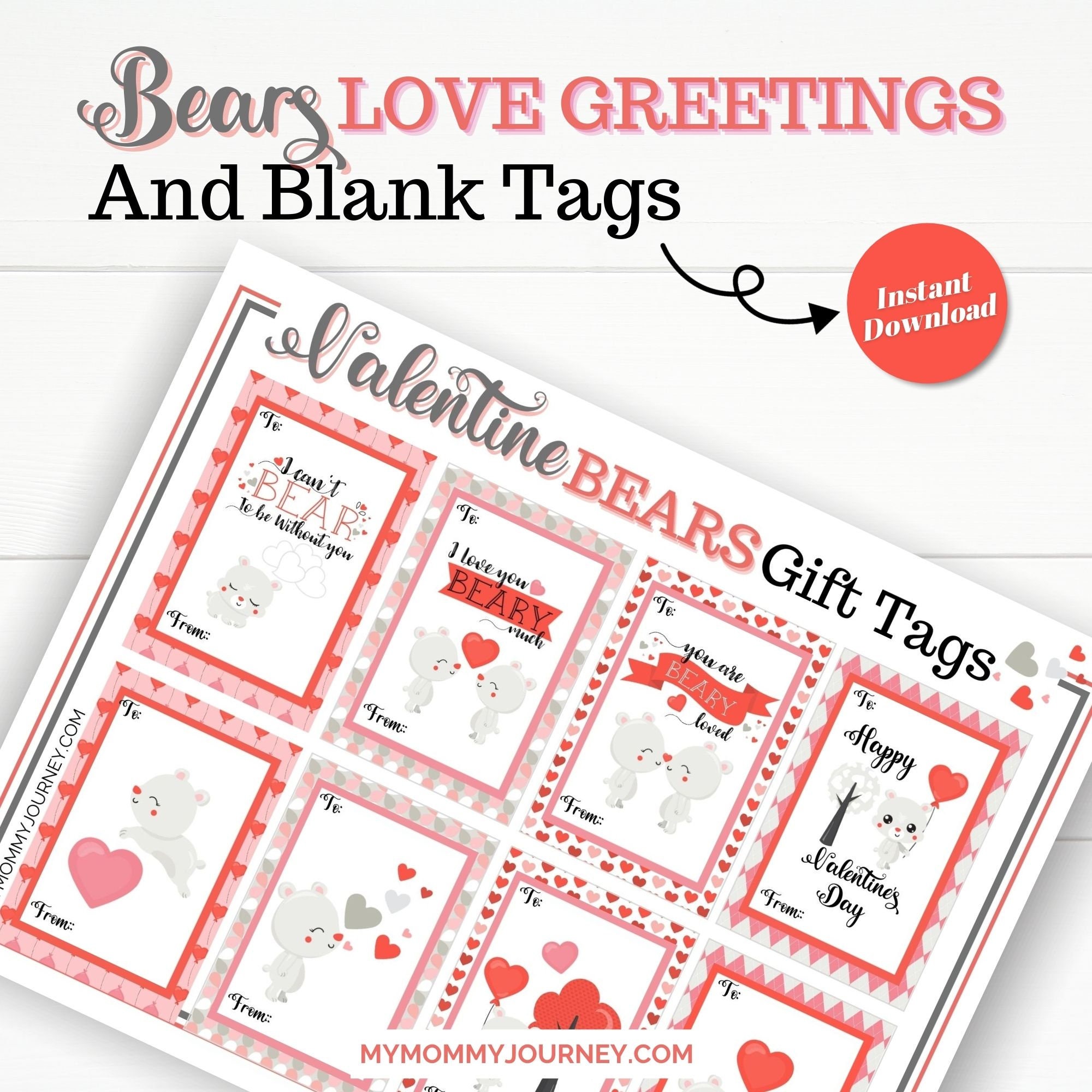 Valentine Gift Tags Printable With Bears Love Greetings, Printable ...