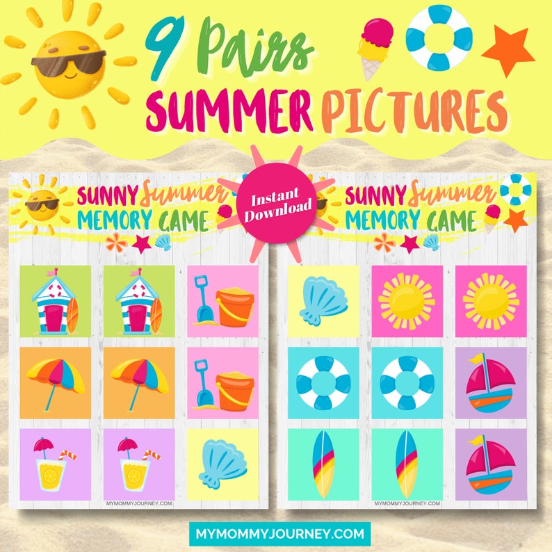 Sunny Summer Memory Game, Summer Matching Game, Printable Summer Game ...