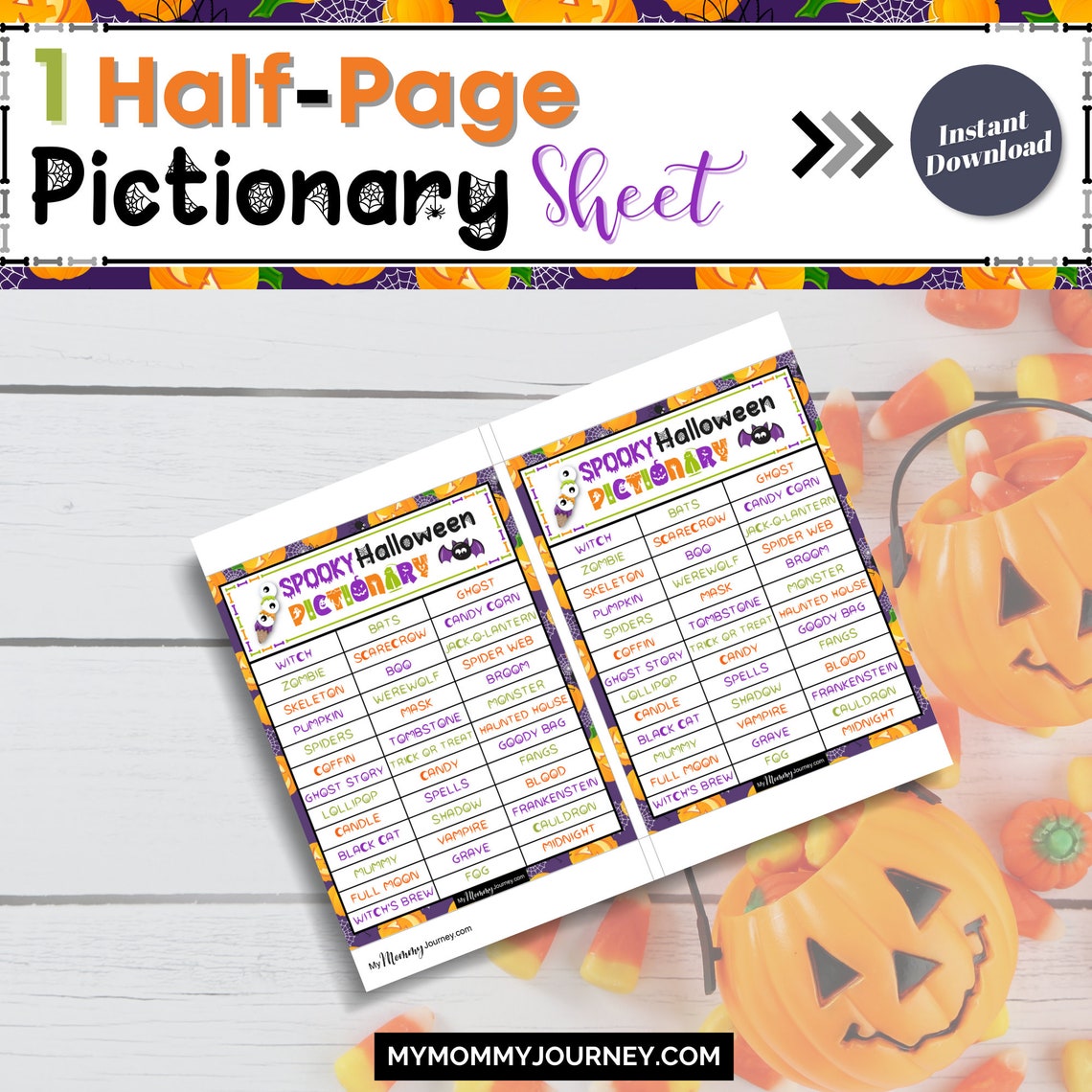 Halloween Pictionary Game, Printable Halloween Pictionary Words ...