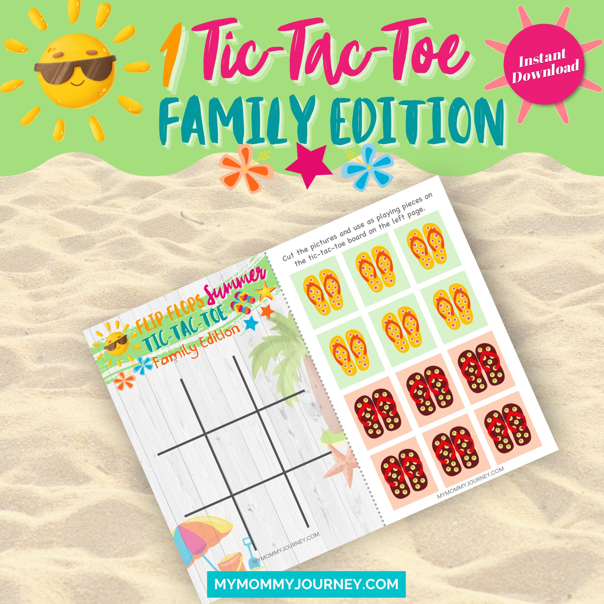 Flip-flops Summer Tic Tac Toe Game, Tic Tac Toe Printable Board Game ...