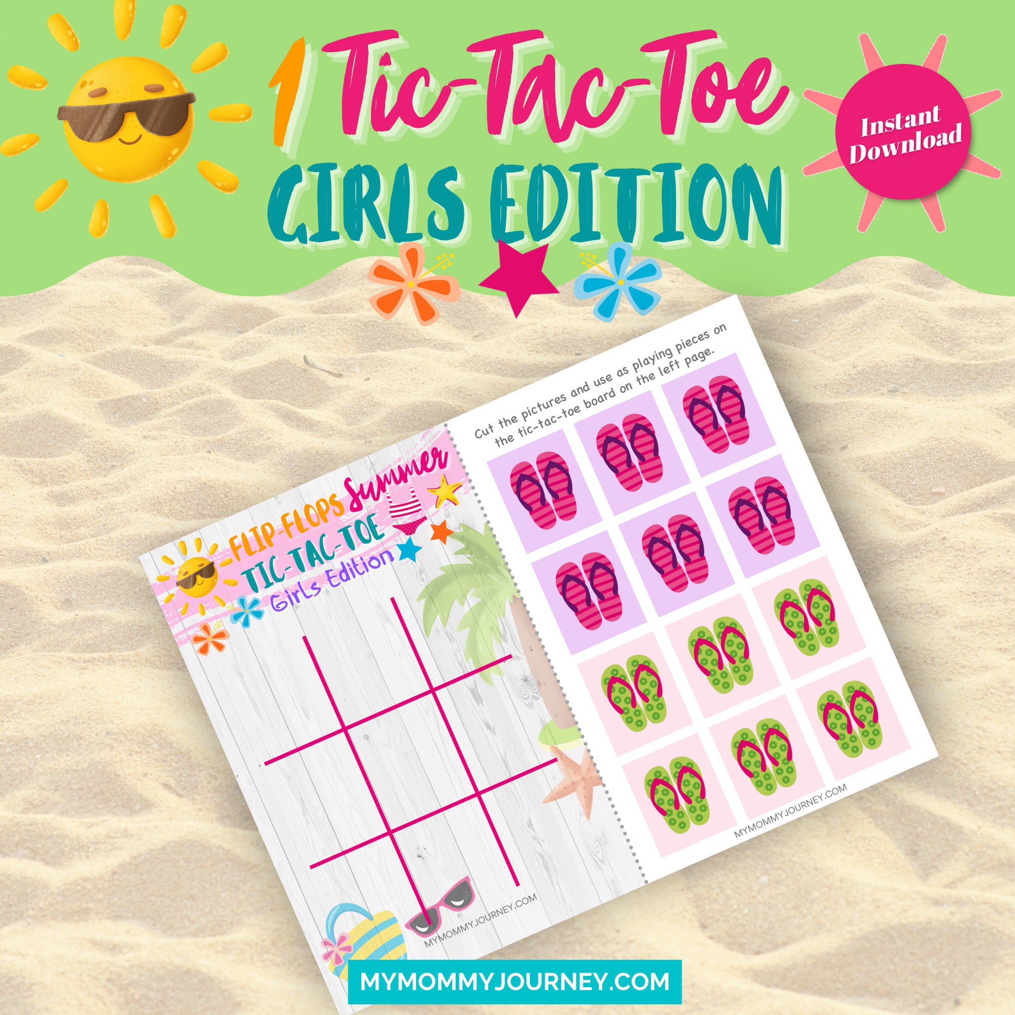 Flip-flops Summer Tic Tac Toe Game, Tic Tac Toe Printable Board Game ...