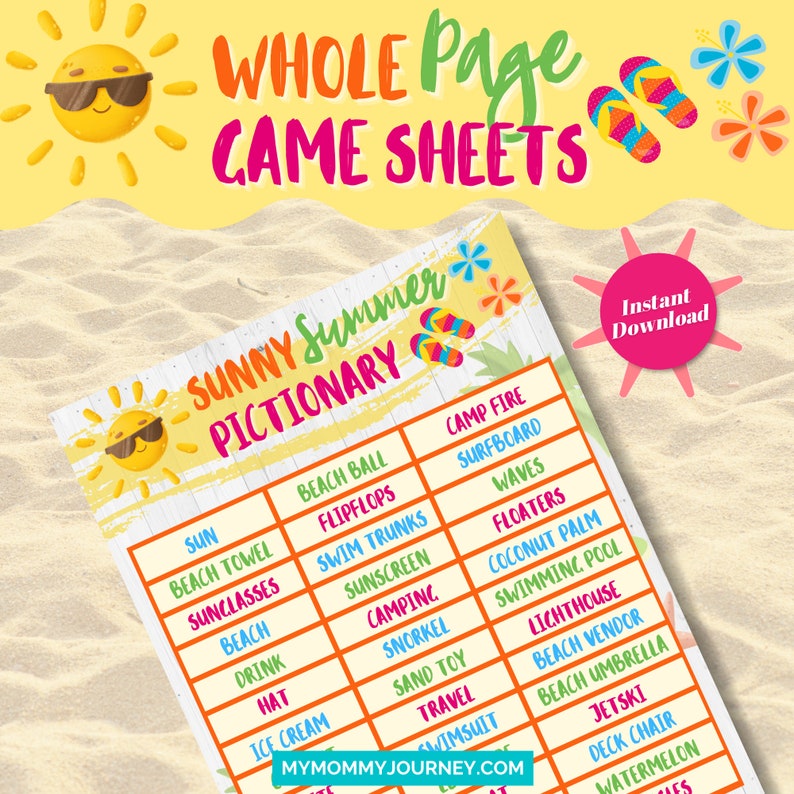 Sunny Summer Pictionary, Summer Party Trivia, Printable Summer Game for ...