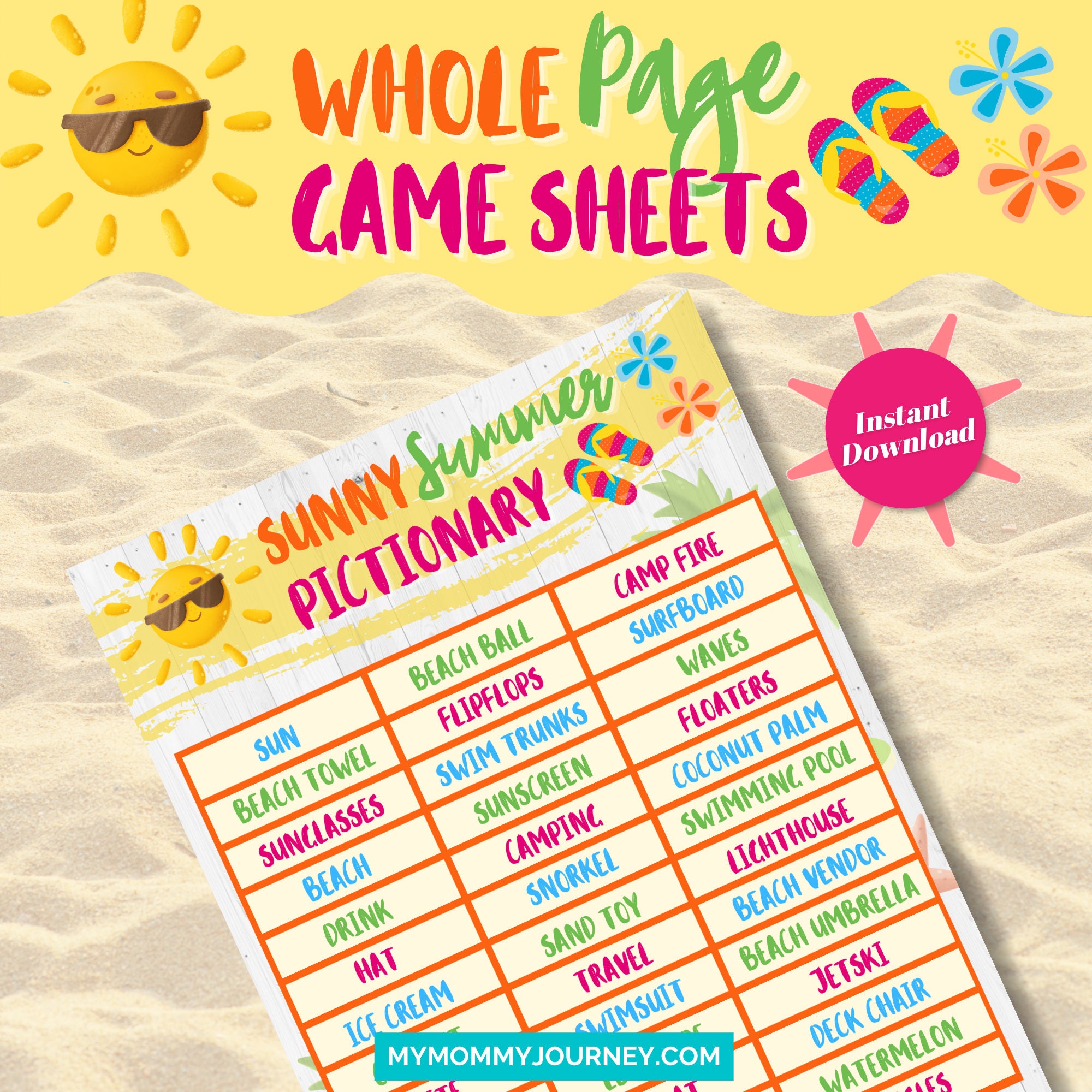Sunny Summer Pictionary, Summer Party Trivia, Printable Summer Game for ...