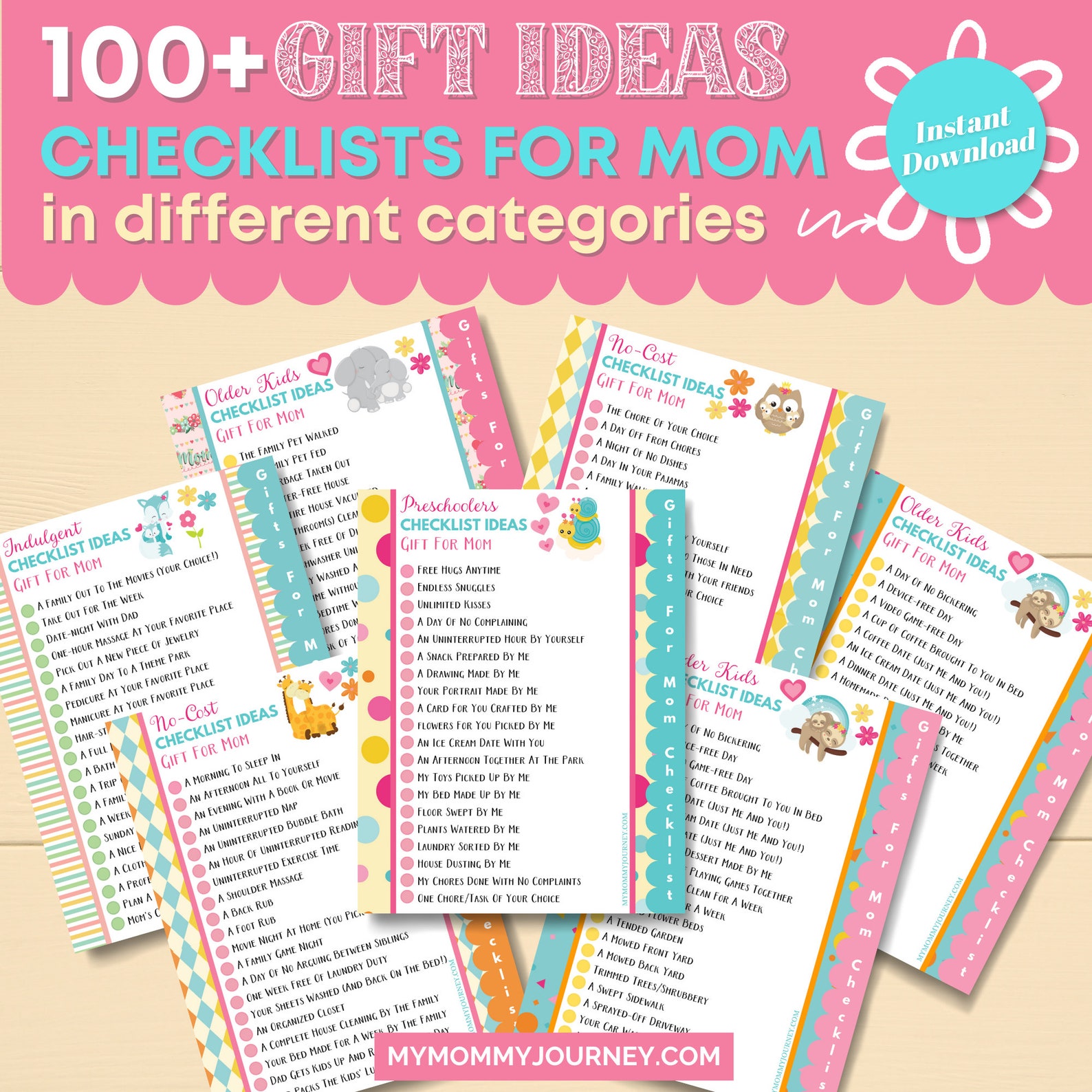 My Gifts for Mom Checklist With Gift Envelopes, 100 Gift Ideas for Mom ...