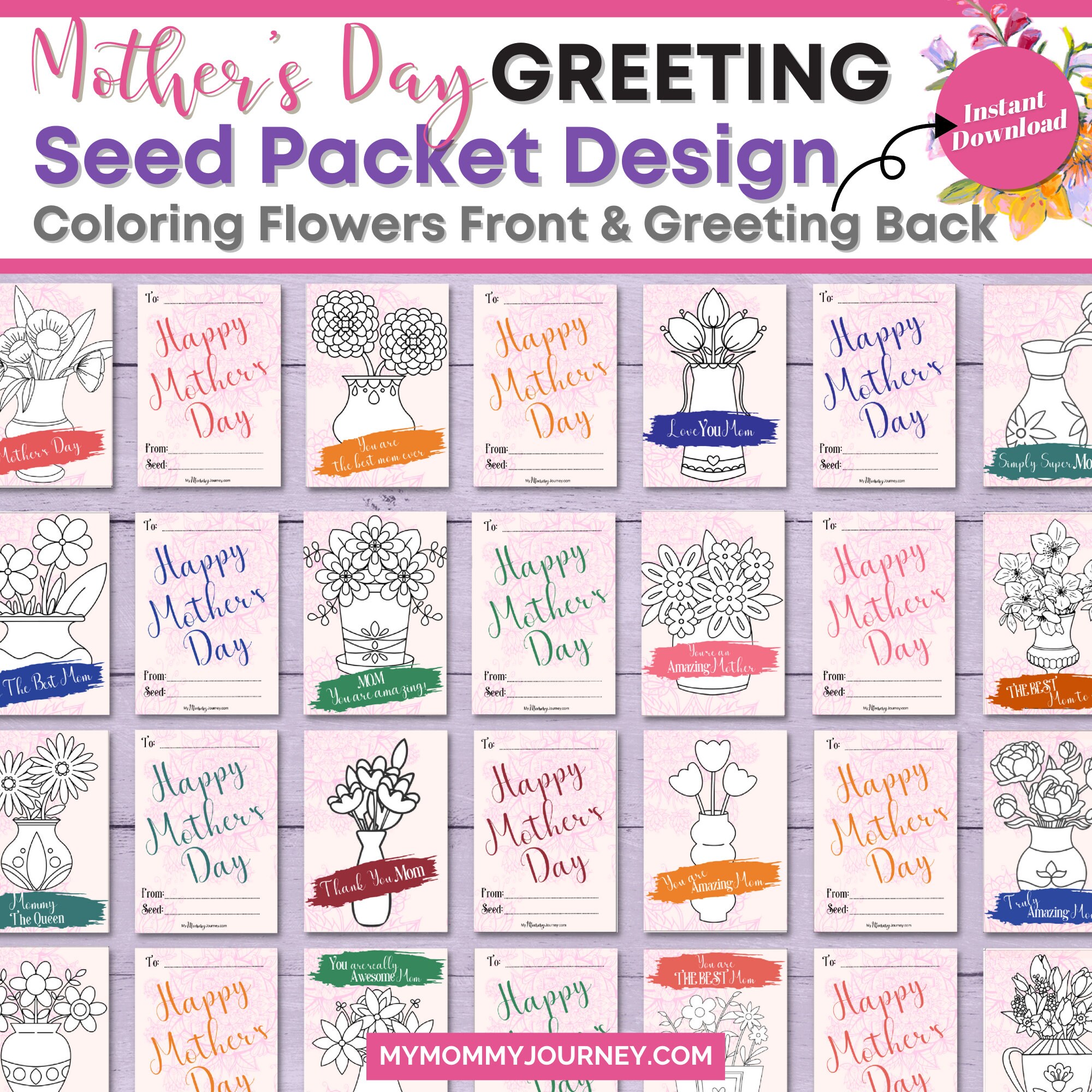 Mother's Day Coloring Seed Packets DIY Gift for Mom, Printable Flower ...