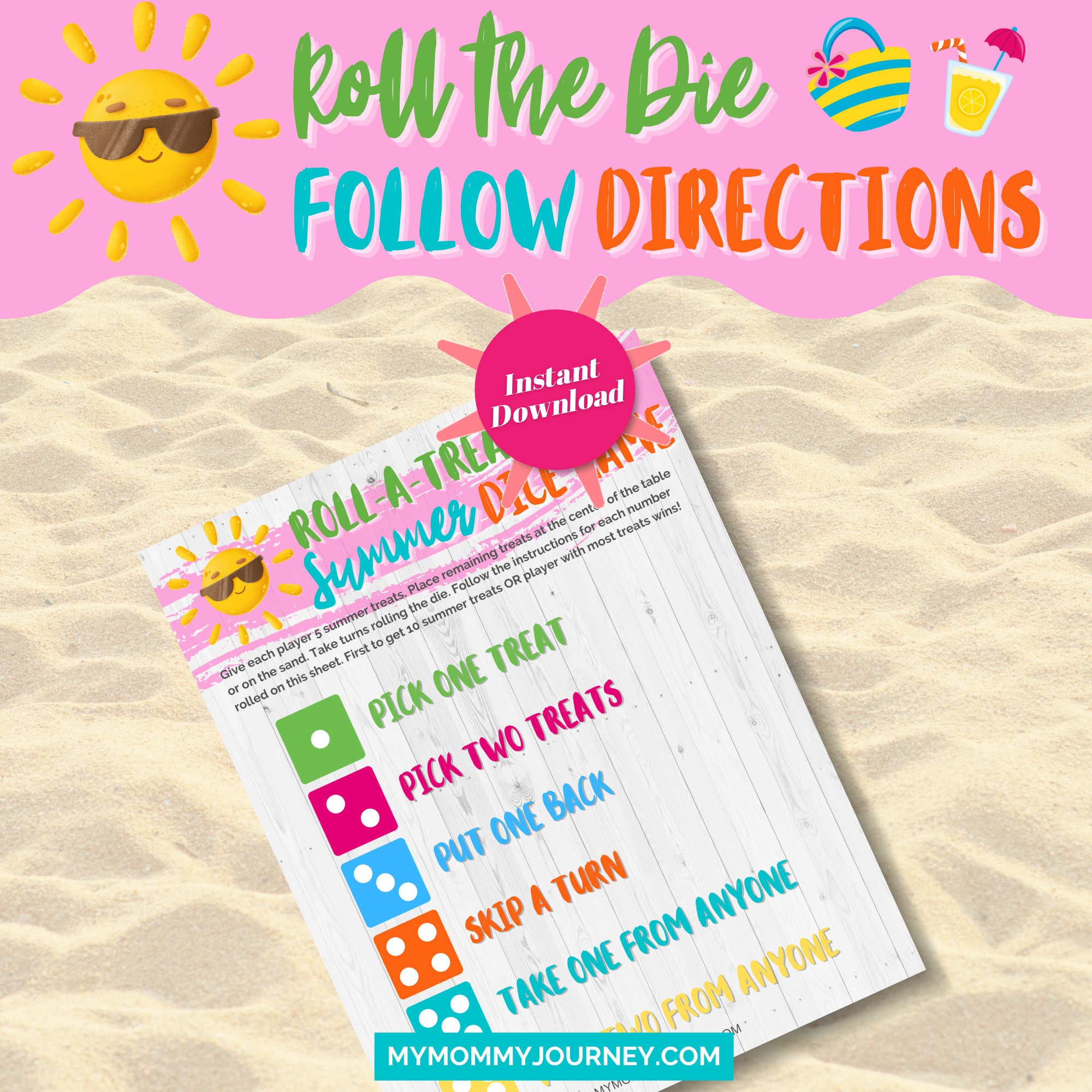 Roll A Treat Summer Dice Game, Summer Candy Dice Game, Roll A Dice Game ...