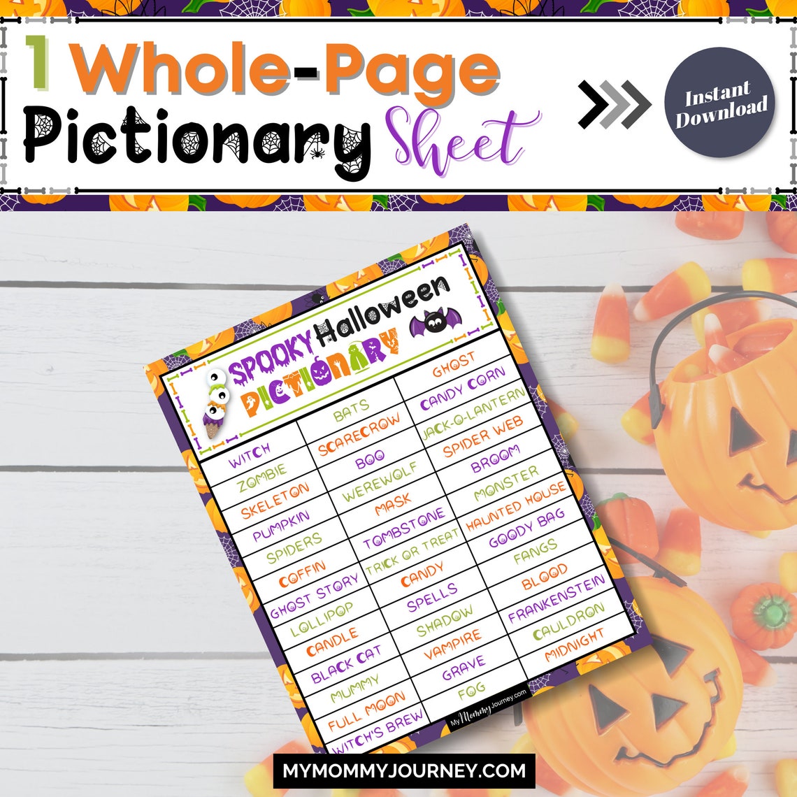 Halloween Pictionary Game, Printable Halloween Pictionary Words ...