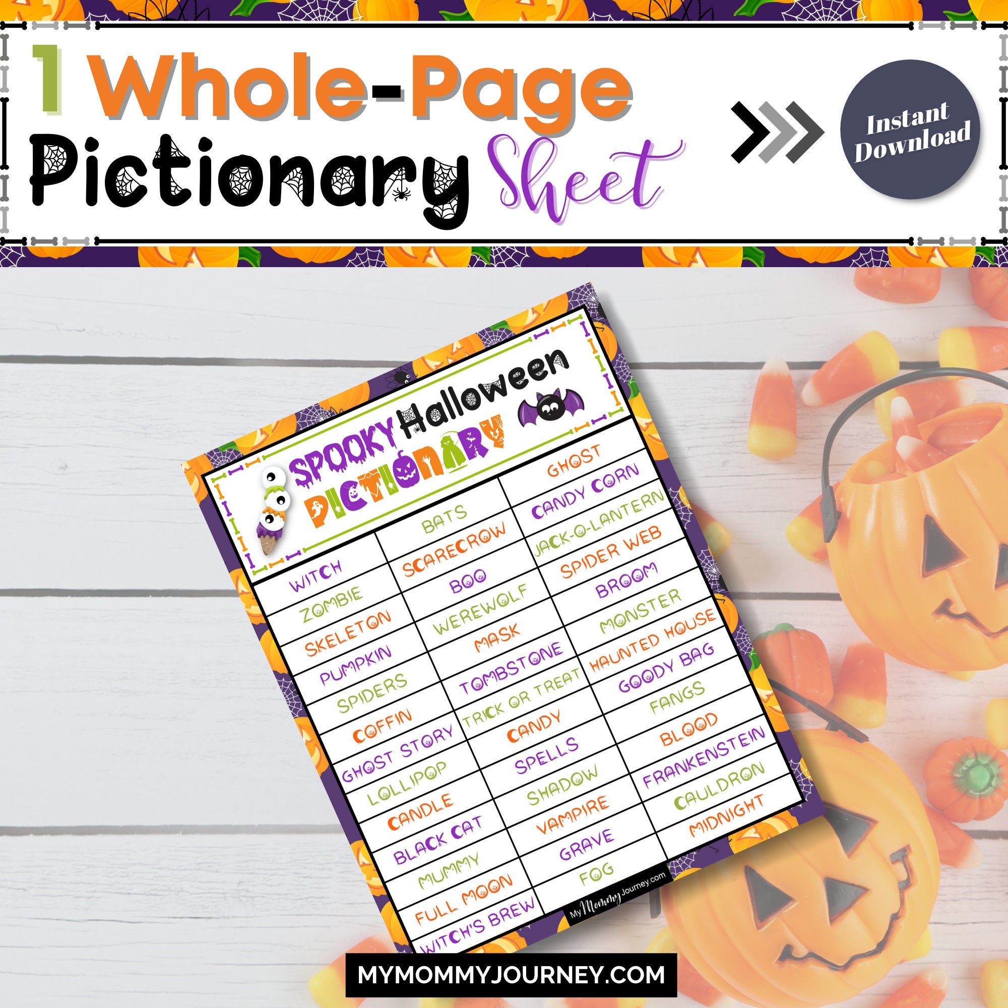 Halloween Pictionary Game, Printable Halloween Pictionary Words ...