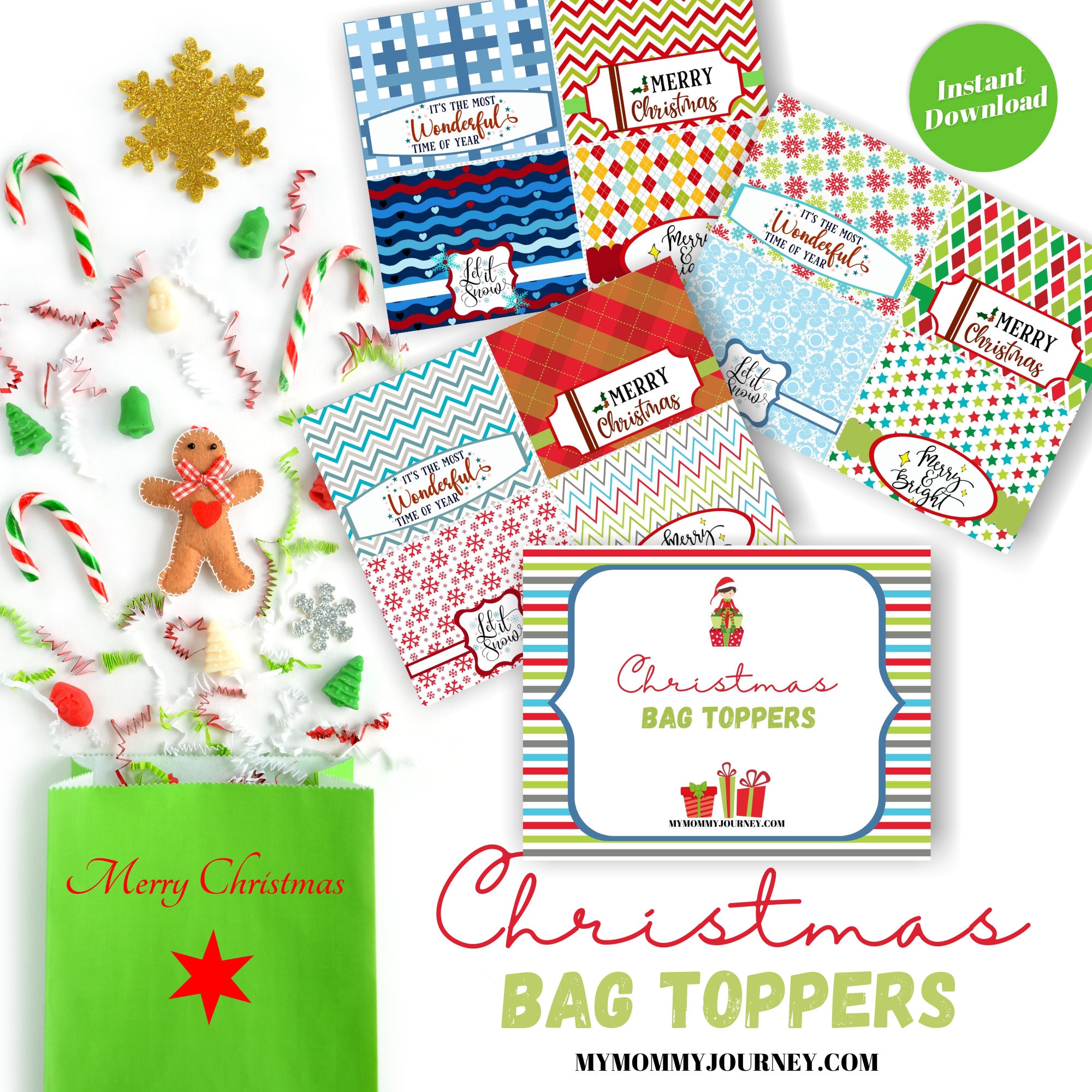 Christmas Bag Toppers, Printable Christmas Treat Bag Toppers, Christmas ...