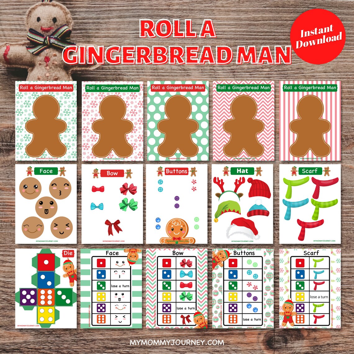 Roll A Gingerbread Man Christmas Game, Christmas Printable, Gingerbread ...