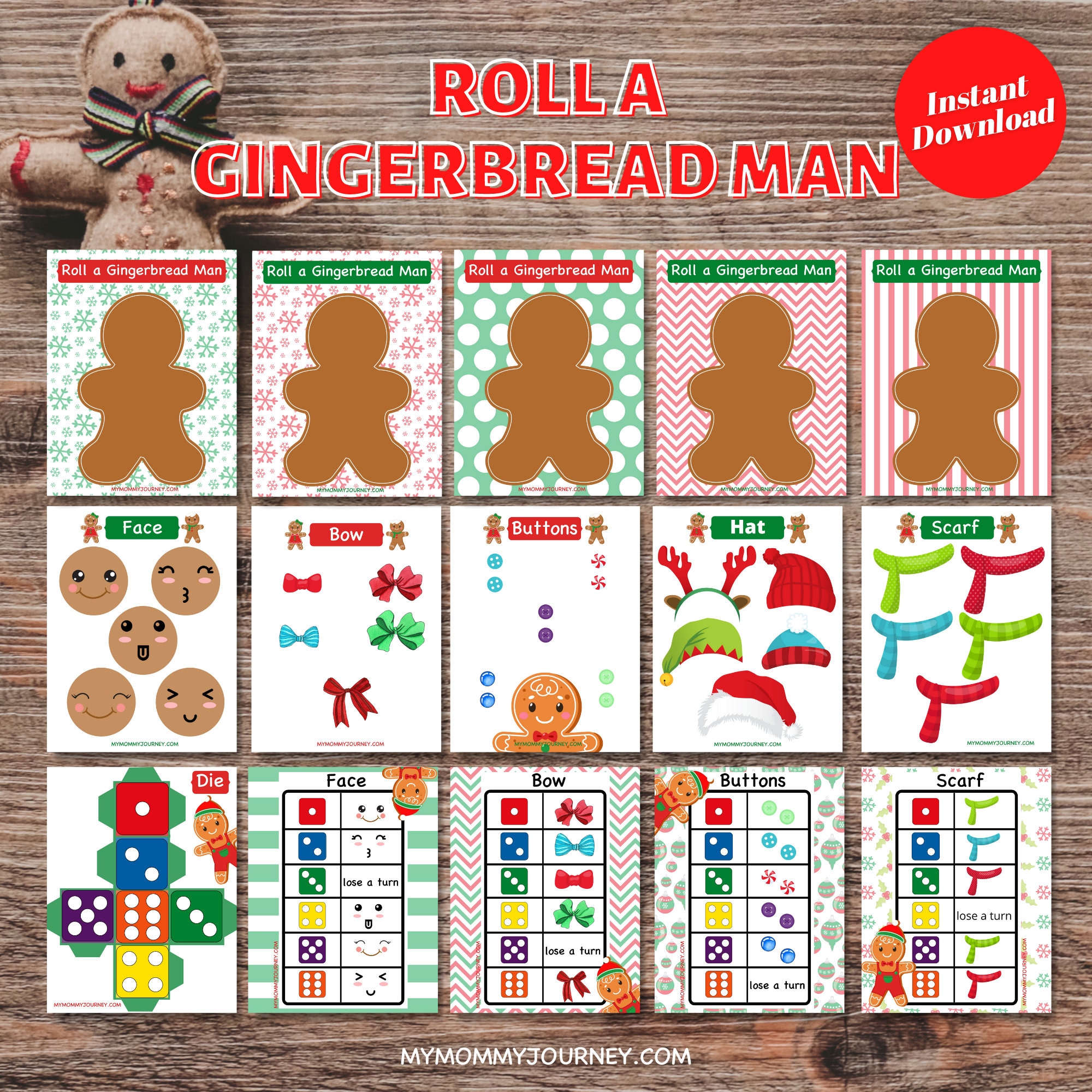 Roll A Gingerbread Man Christmas Game, Christmas Printable, Gingerbread ...