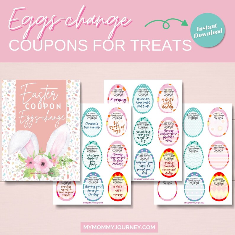 Printable Easter Egg Coupons for Kids, Kids Easter Basket Stuffer ...