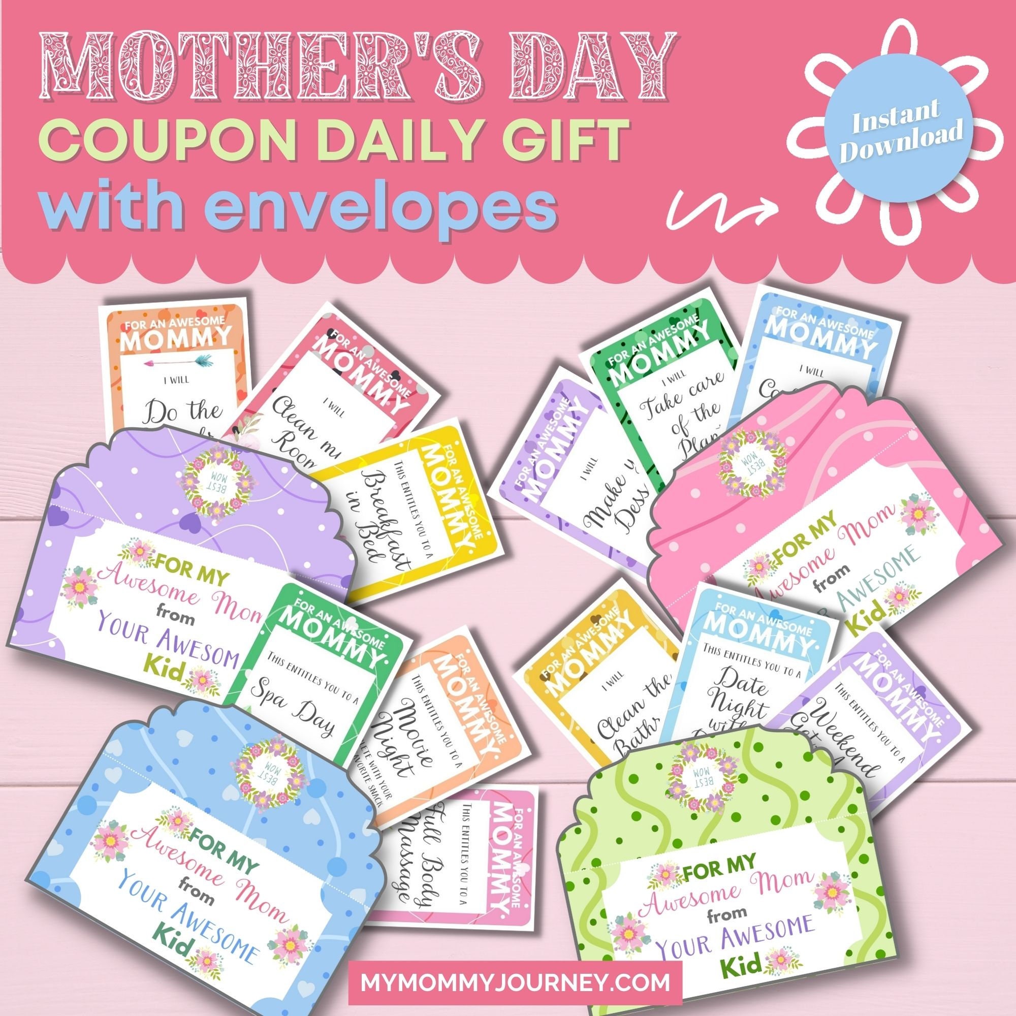 Mother's Day Coupon Daily Gift, Printable Coupons With Gift Envelopes ...