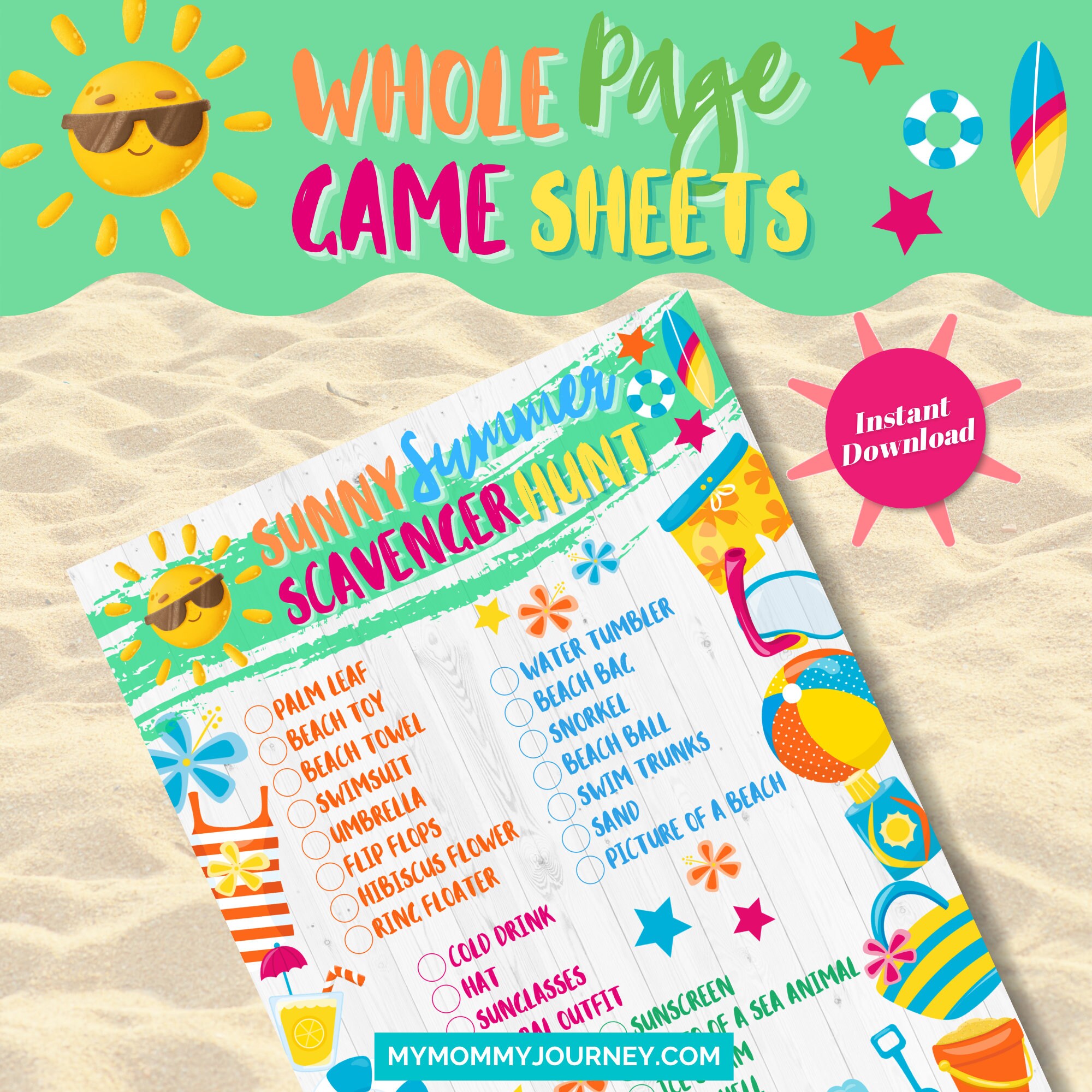 Sunny Summer Scavenger Hunt, Summer Treasure Hunt Game, Summer Search ...