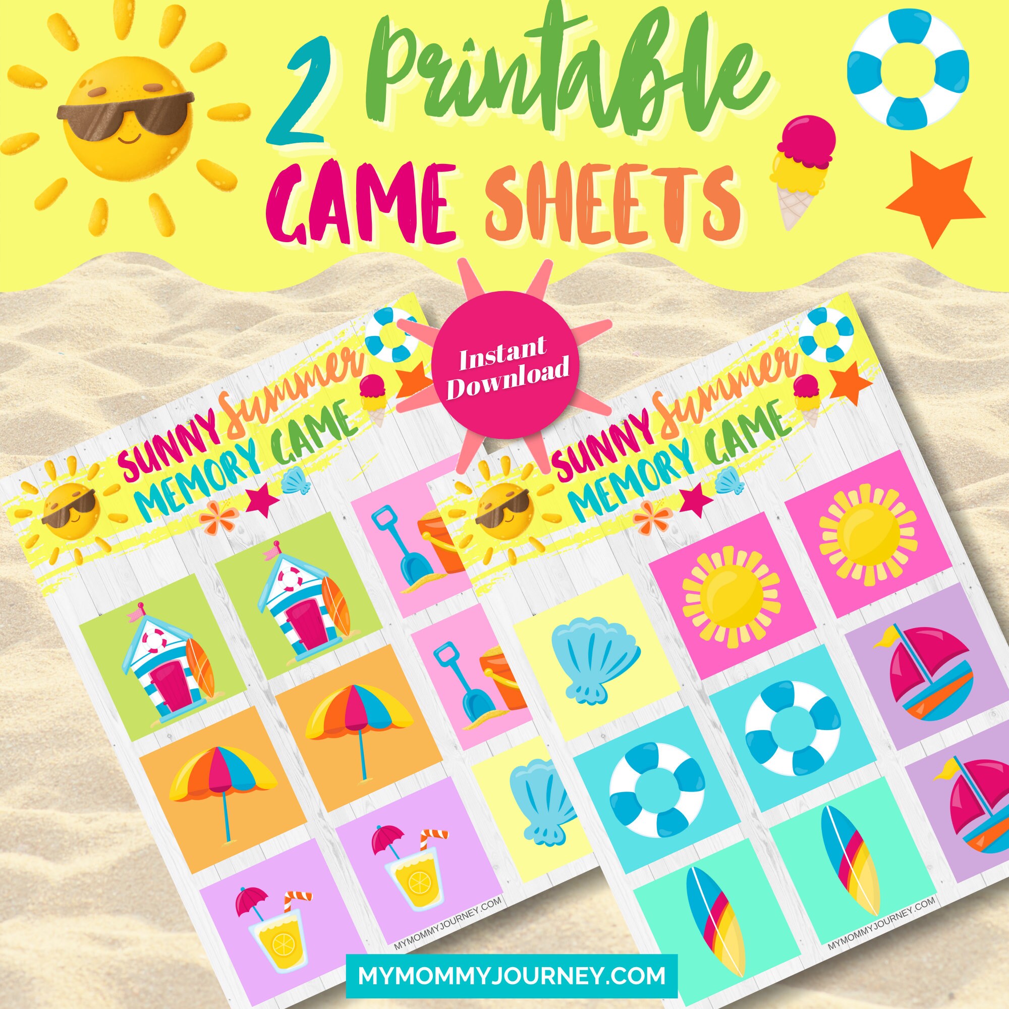 Sunny Summer Memory Game, Summer Matching Game, Printable Summer Game ...
