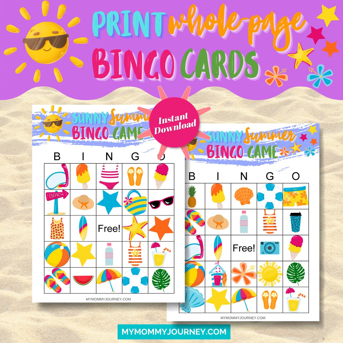 20 Sunny Summer Bingo Game Whole-page Cards Printable Bingo - Etsy