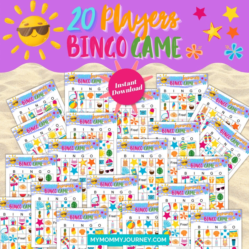 20 Sunny Summer Bingo Game Whole-page Cards Printable Bingo - Etsy