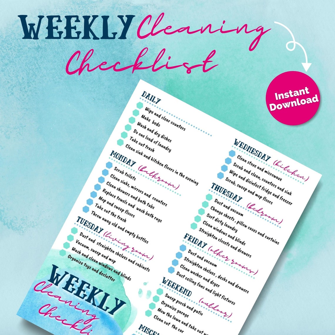 Busy Moms Deep Cleaning Checklist for Daily Cleaning Weekly | Etsy
