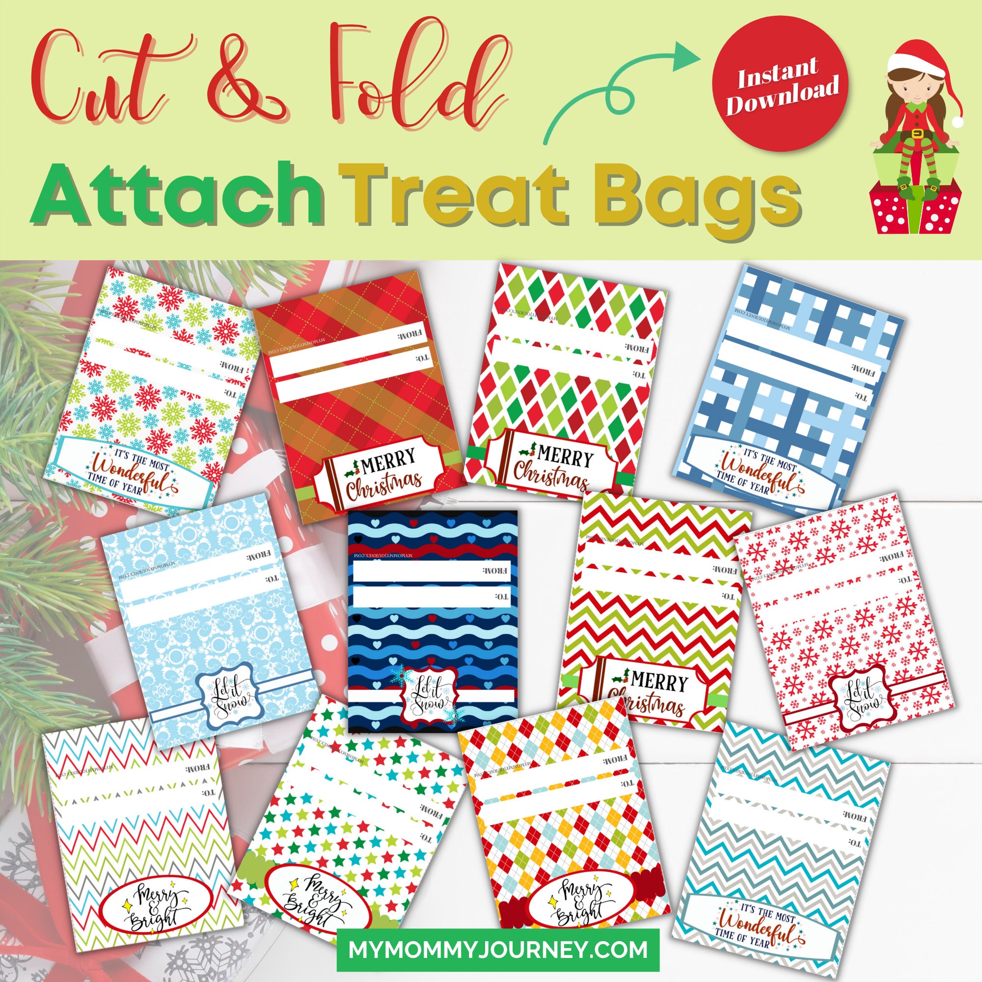 Christmas Bag Toppers 3 Inches, 12 Printable Christmas Treat Bag ...