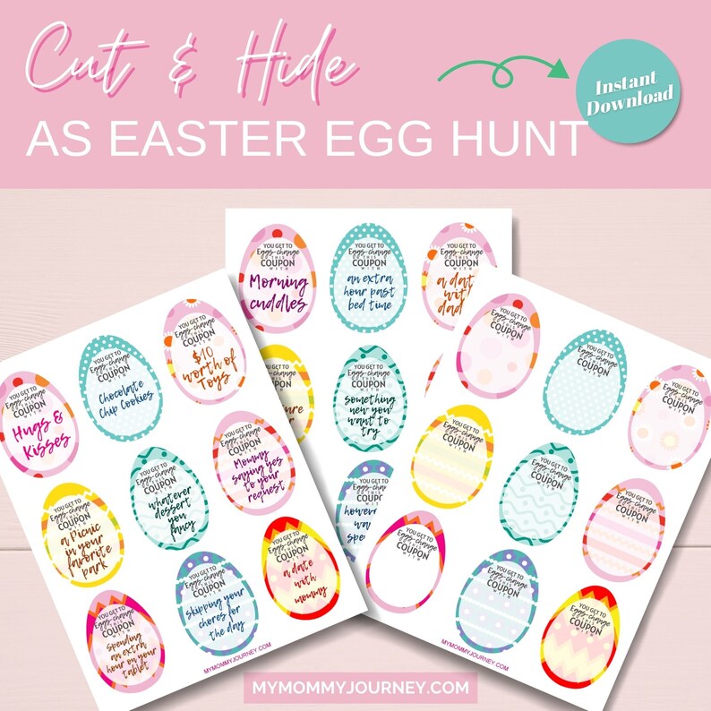 Printable Easter Egg Coupons for Kids, Kids Easter Basket Stuffer ...