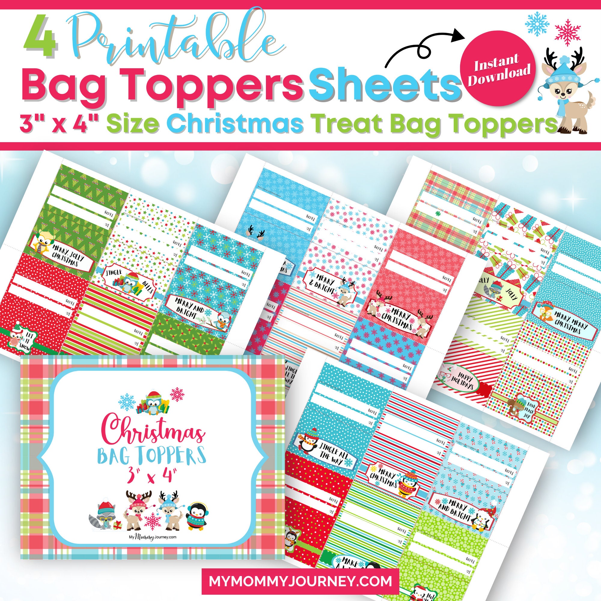 Christmas Bag Toppers 3 Inches Animals, 24 Printable Christmas Treat ...
