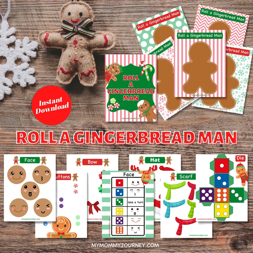 Roll A Gingerbread Man Christmas Game, Christmas Printable, Gingerbread ...