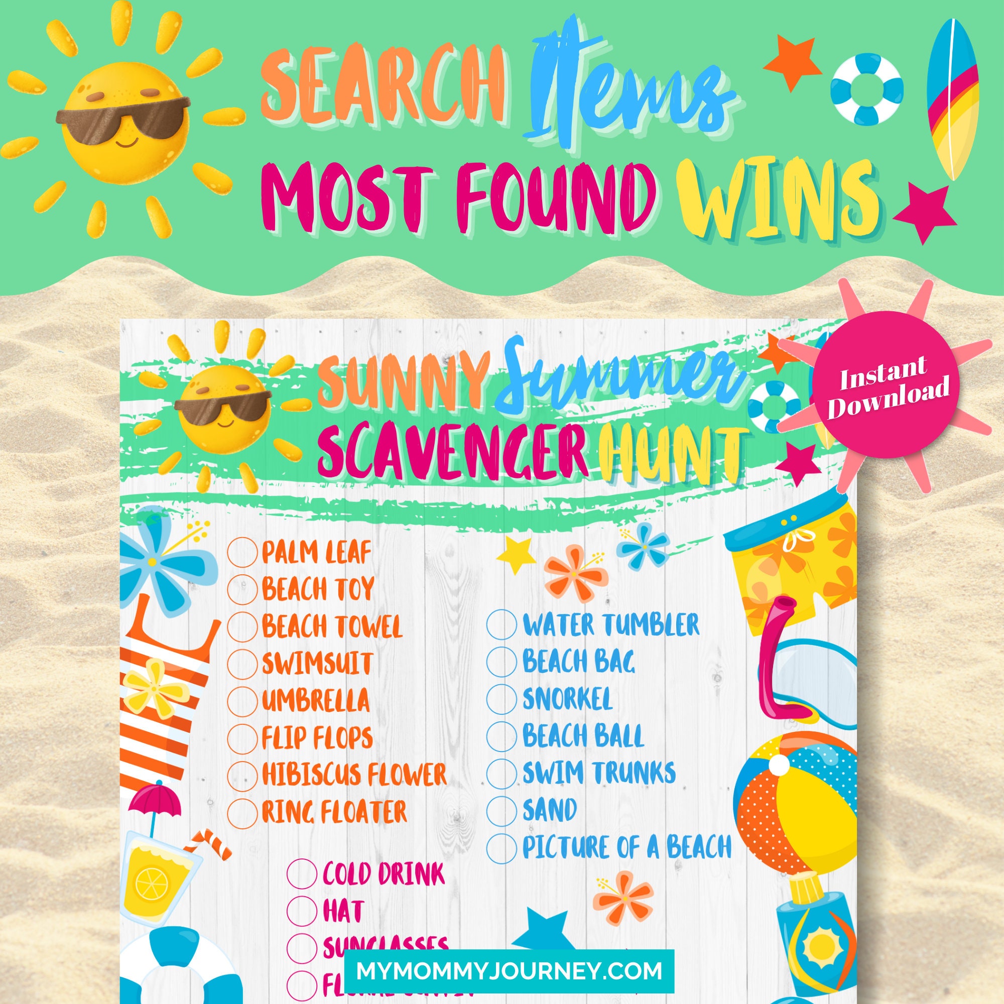 Sunny Summer Scavenger Hunt, Summer Treasure Hunt Game, Summer Search ...