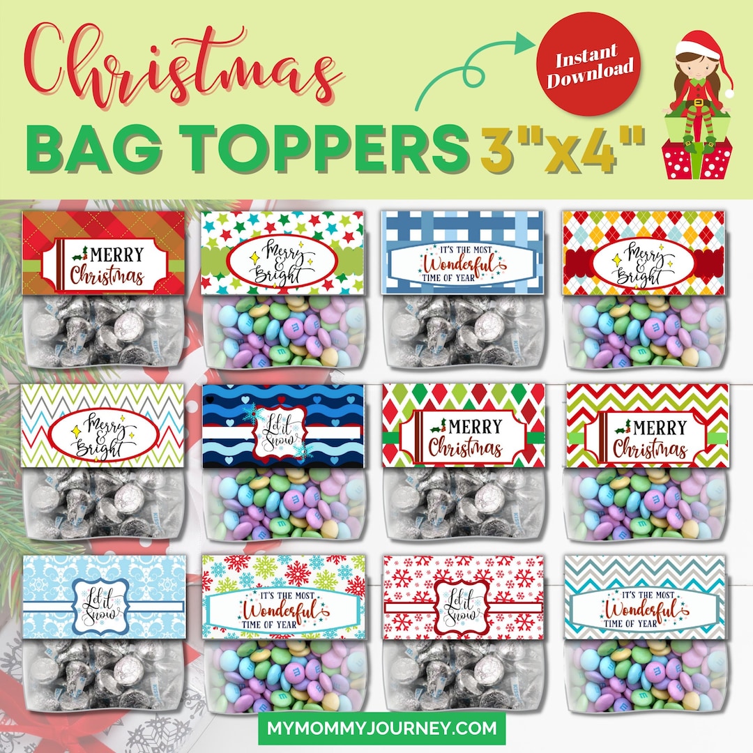 Christmas Bag Toppers 3 Inches, 12 Printable Christmas Treat Bag ...